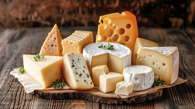 Assorted Types of Cheese on Table Stock Illustration - Illustration of ...