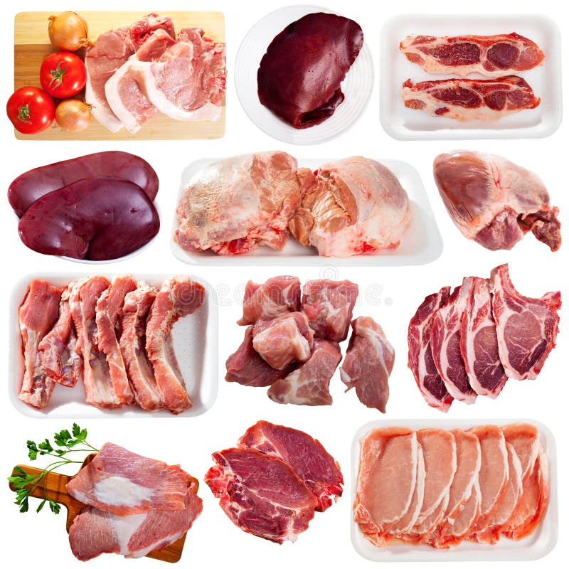 Assorted Types of Raw Pork Meat Isolated Stock Image - Image of healthy ...