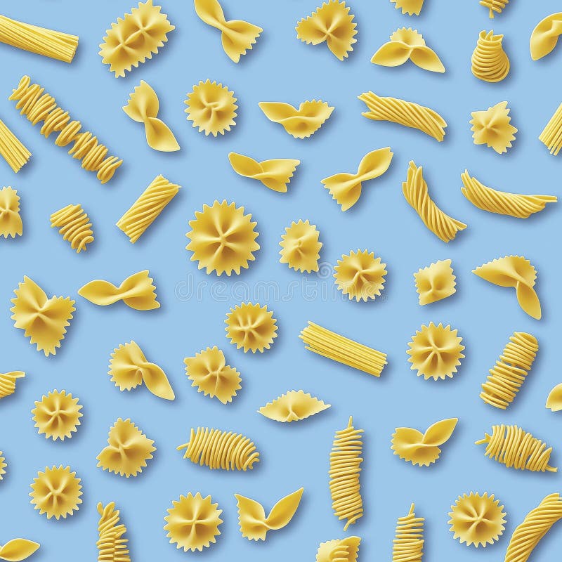 Assorted Uncooked Pasta Shapes on Blue Background: Creative Culinary ...