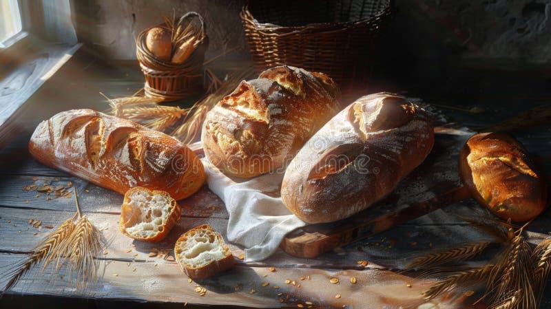 Many Breads and Bread Rolls on a Table Stock Image - Image of bakery ...