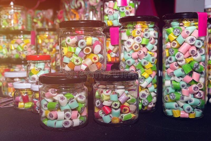 Assorted Variety of Colorful Candy in Glass Container Stock Image ...