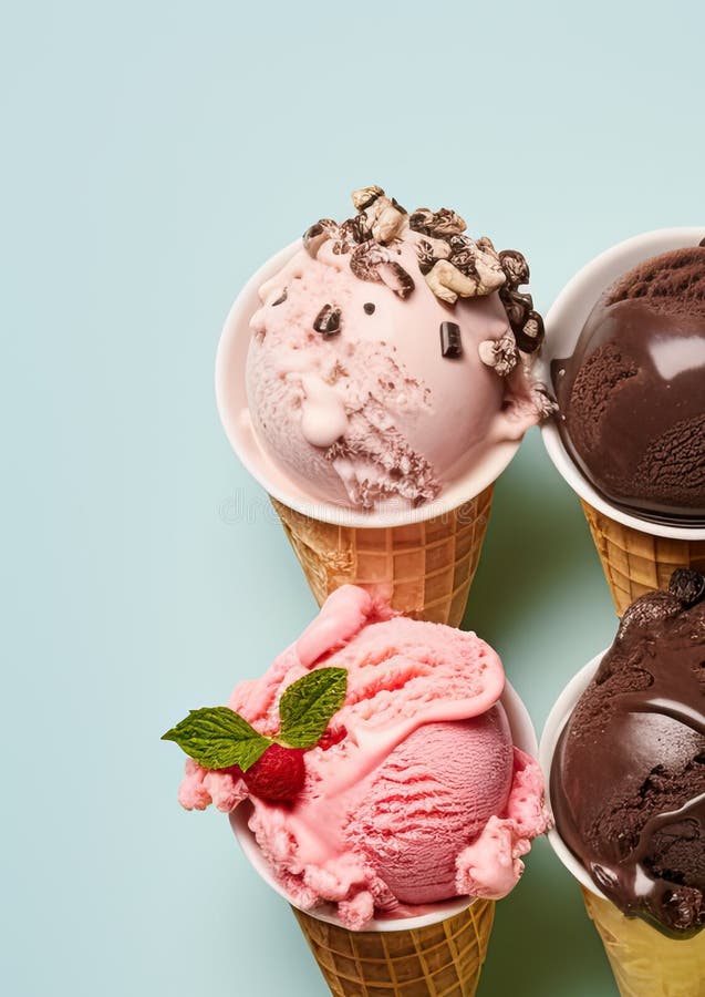 Assorted or Variety Ice Cream in Cones Stock Illustration ...