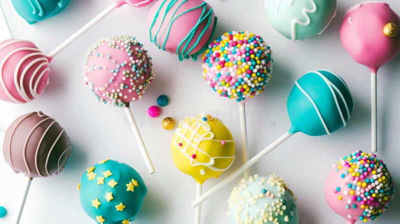 Assorted Various Cake Pops with Colorful Decorations Stock Illustration ...