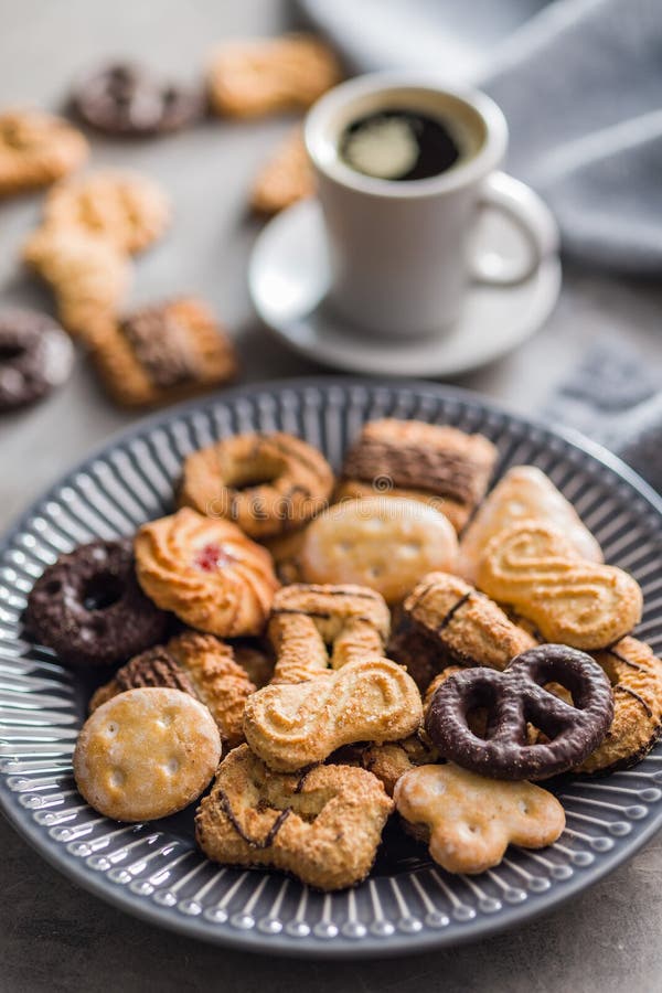 Assorted Various Cookies. Sweet Biscuits on Plate Stock Photo - Image ...