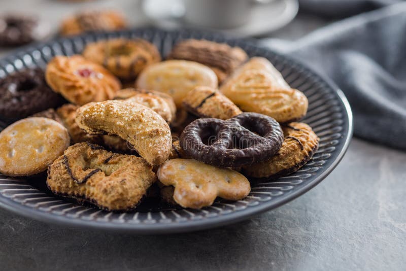 Assorted Various Cookies. Sweet Biscuits on Plate Stock Photo - Image ...
