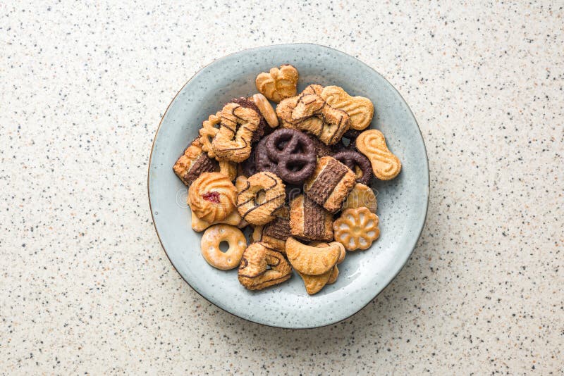 Assorted Various Cookies. Sweet Biscuits on Plate. Top View Stock Image ...