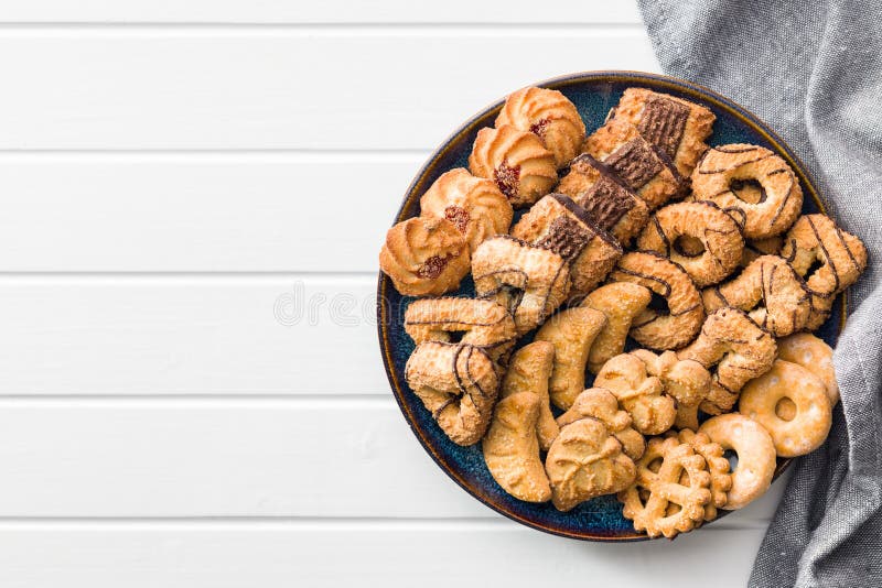 Assorted Various Cookies. Sweet Biscuits on Plate. Top View Stock Photo ...