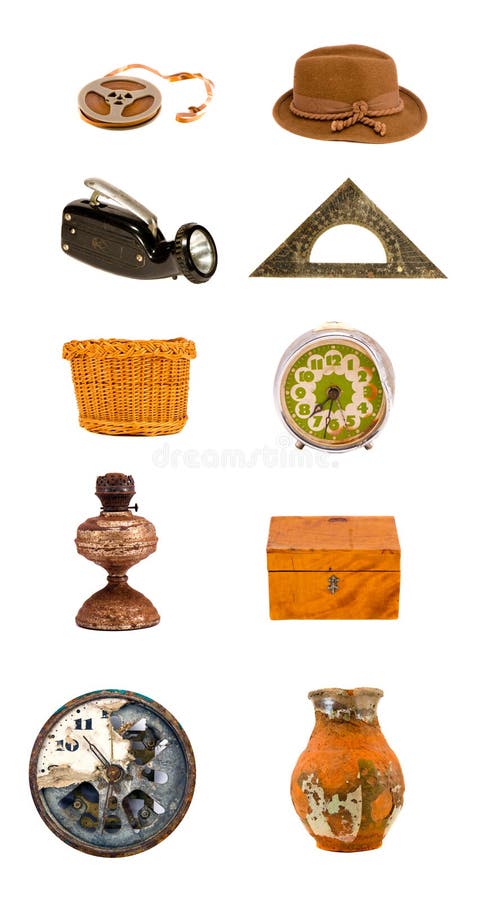 Antique Americana Old Objects Collection Isolated Stock Photo - Image ...