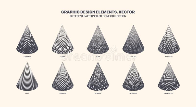 Assorted Various Patterned 3D Cones Vector Set Isolated on White ...