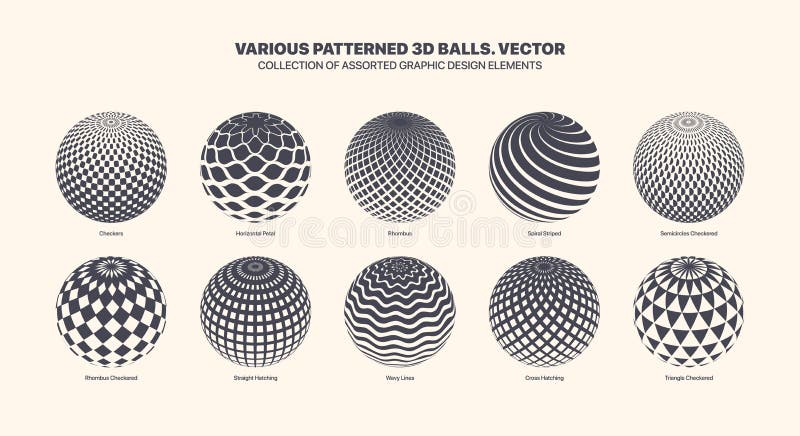Assorted Various Vector Abstract Pattern 3D Ball Set Isolate on White ...