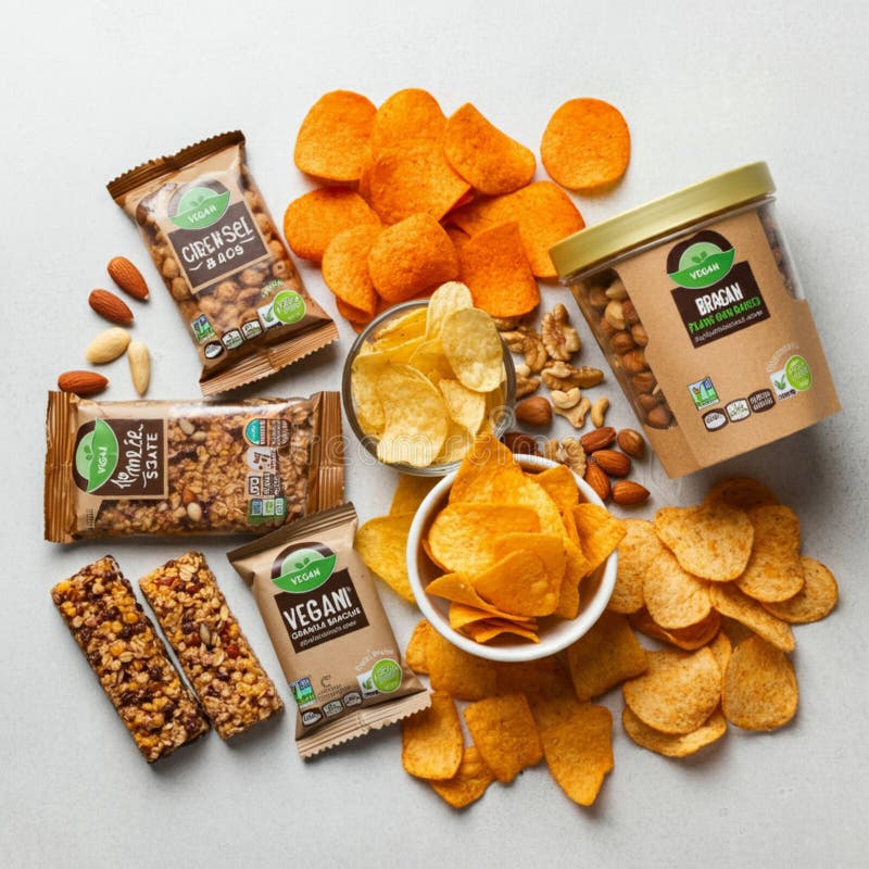 Assorted Vegan Snacks are Displayed, Including Granola Bars, Nut Mix ...
