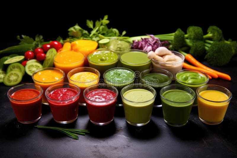 Assorted Vegetable Purees Arranged in a Curve Stock Image - Image of ...