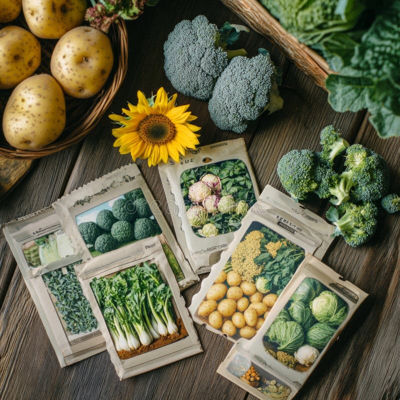 Assorted Vegetable Seed Packets with Broccoli, Potatoes, and Sunflower ...