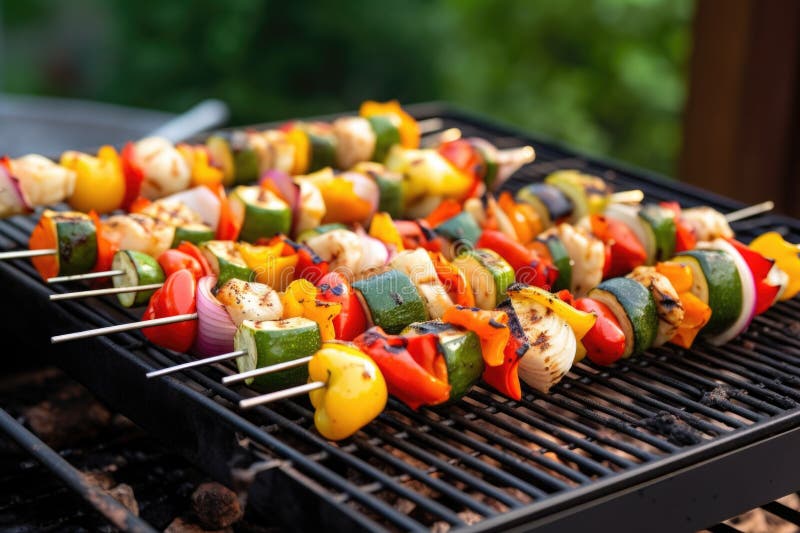 Assorted Vegetable Skewers on Bbq Rack Stock Photo - Image of outdoor ...