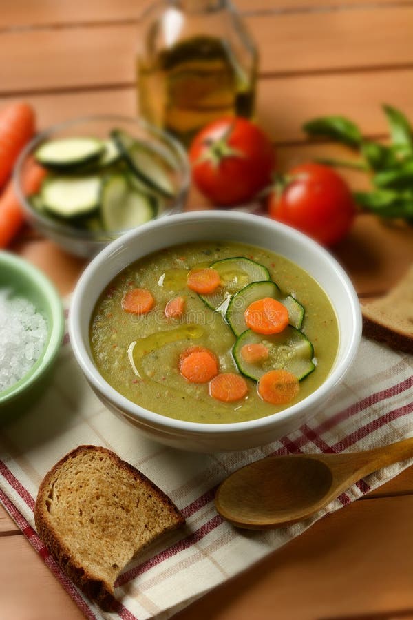 Assorted Vegetable Soup with Ingredients Around - Selective Focus Stock ...