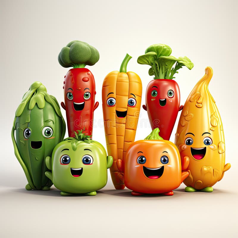 Assorted Vegetables Cartoon Style for Children. Stock Illustration ...