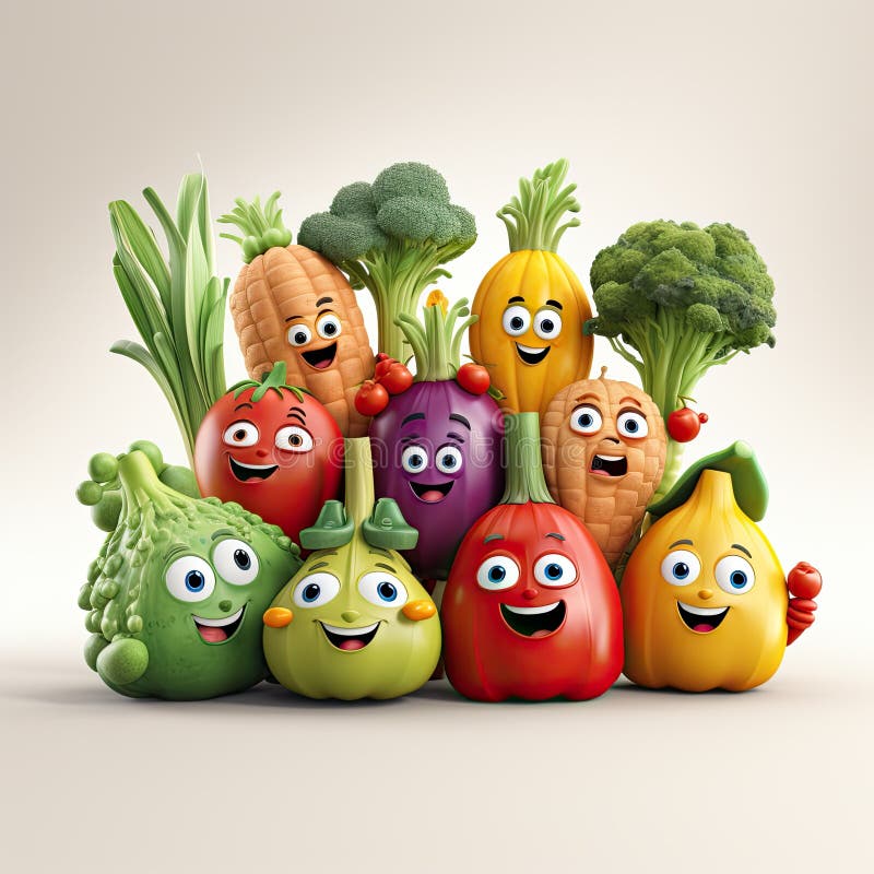 Assorted Vegetables Cartoon Style for Children. Stock Illustration ...