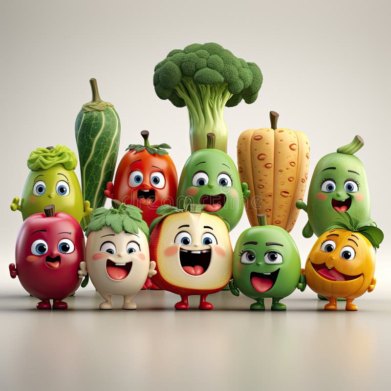 Assorted Vegetables Cartoon Style for Children. Stock Illustration ...