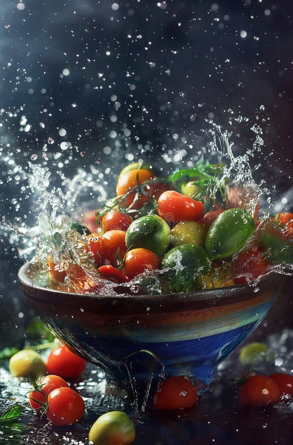 Assorted Vegetables Fall into the Water, Water Splashes. Healthy Eating ...