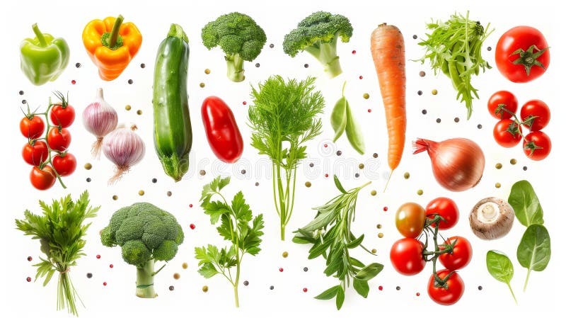 Assorted Vegetables Floating in Mid Air on a White Background, Creating ...