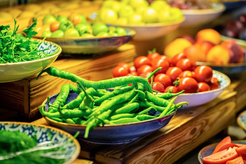 Assorted Vegetables and Fruits Buffet Catering in Hotel Breakfast Stock ...