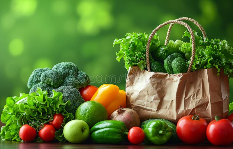 Assorted Vegetables in Paper Bag on Wooden Table Stock Photo - Image of ...