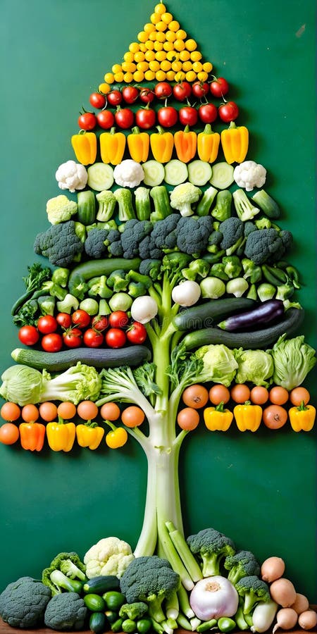 Assorted of Vegetables in Shape of Tree. Flat Lay Stock Illustration ...