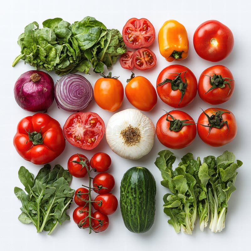 Assorted Vegetables on White Background. Stock Illustration - Illustration of greens, flat ...