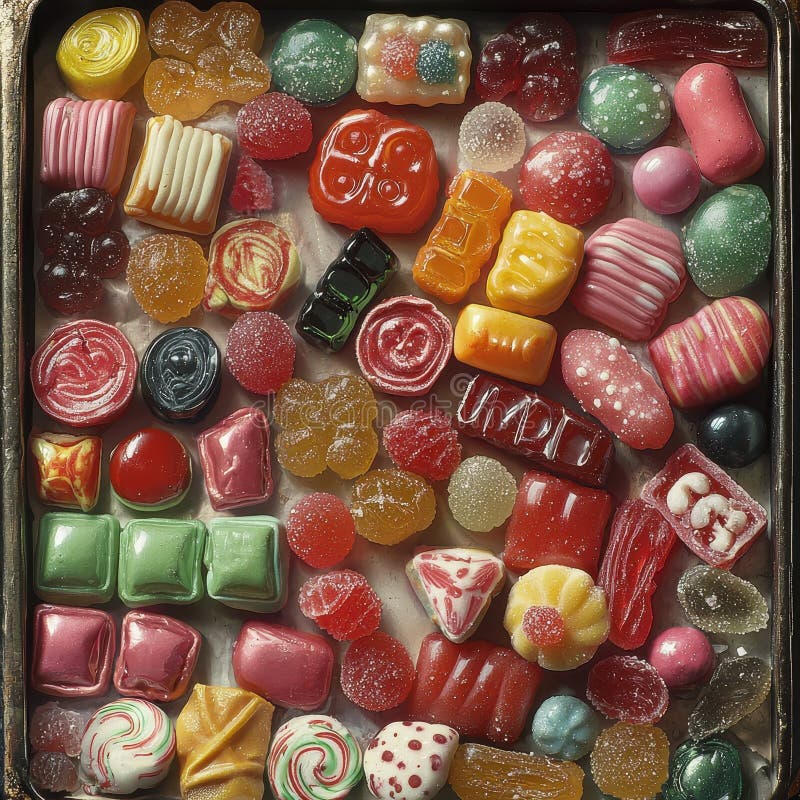 Assorted Vibrant Candies in a Grid Layout Stock Image - Image of candy ...