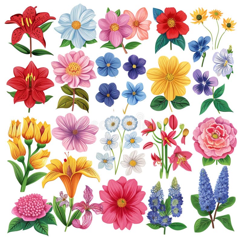 Assorted Vibrant Flower Set in Vector Clipart Stock Illustration ...