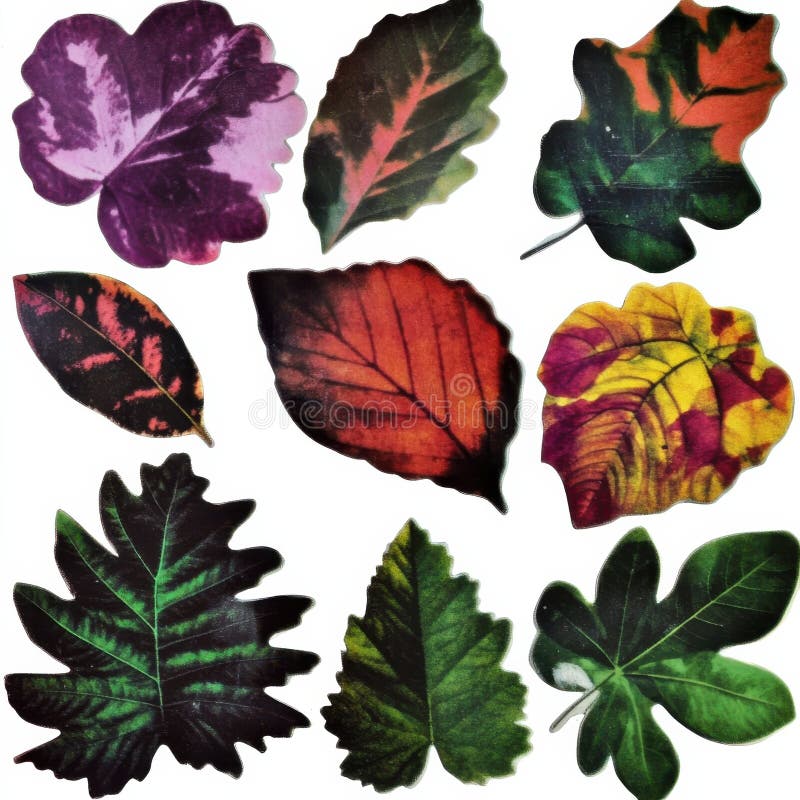 Assorted Vibrant Leaves with Detailed Patterns Vintage Element Isolated ...