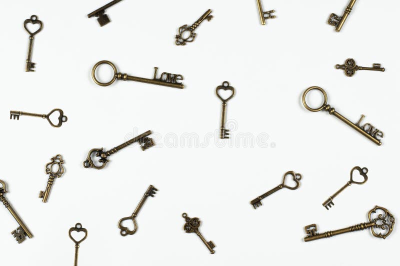 Assorted Vintage Antique Door Keys. Lot. on White Background. Stock ...