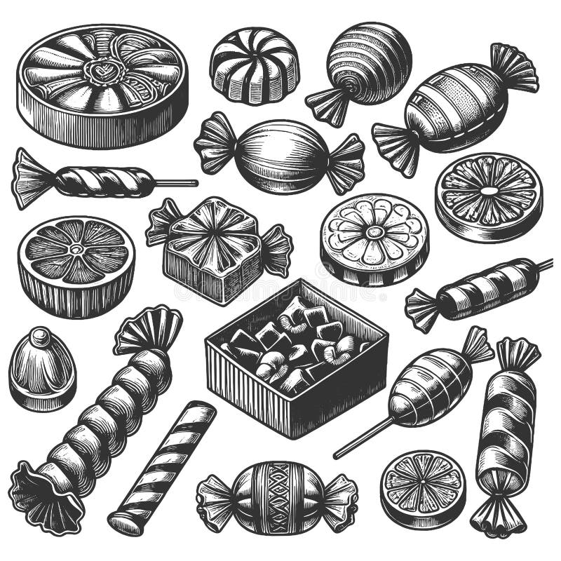 Assorted Vintage Candy Collection Sketch Vector Stock Vector ...