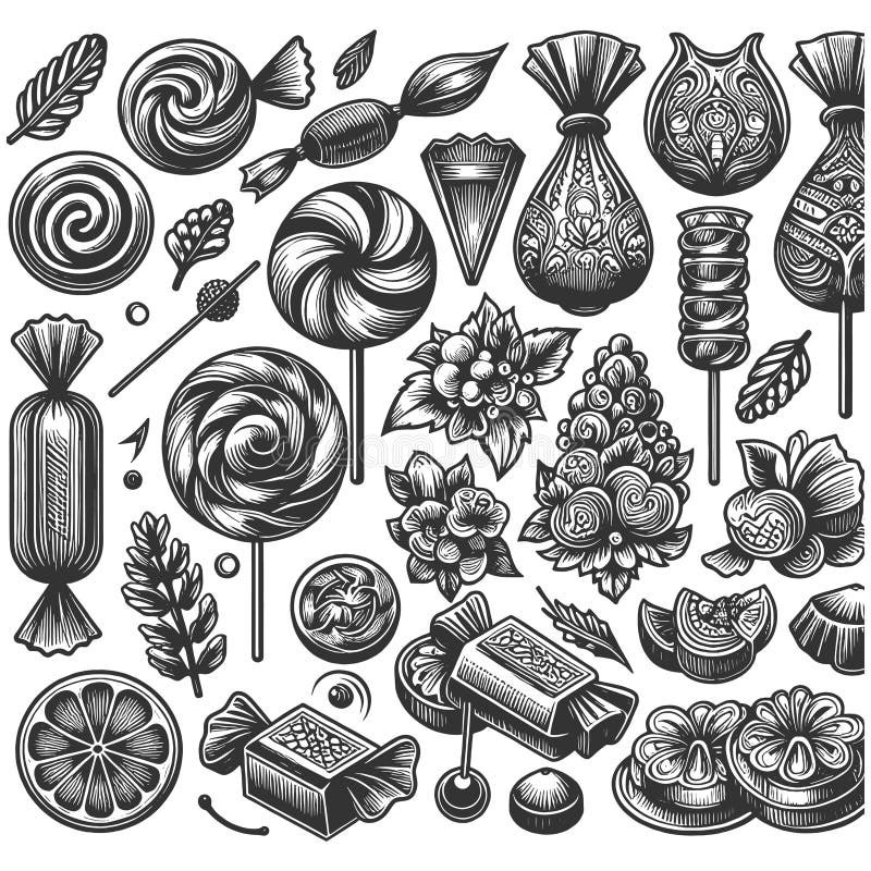 Assorted Vintage Candy Collection Sketch Vector Stock Vector ...