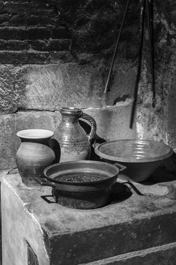 Assorted Vintage Kitchenware in an Old Kitchen Stock Photo - Image of ...
