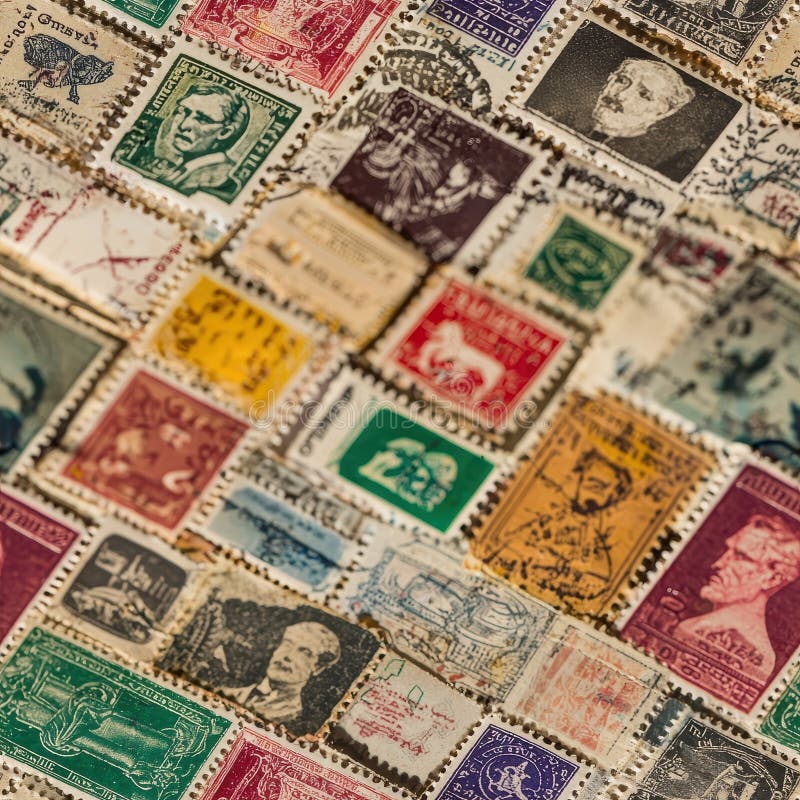 Assorted Vintage Stamps with Postal Markings in Focus Stock Image ...