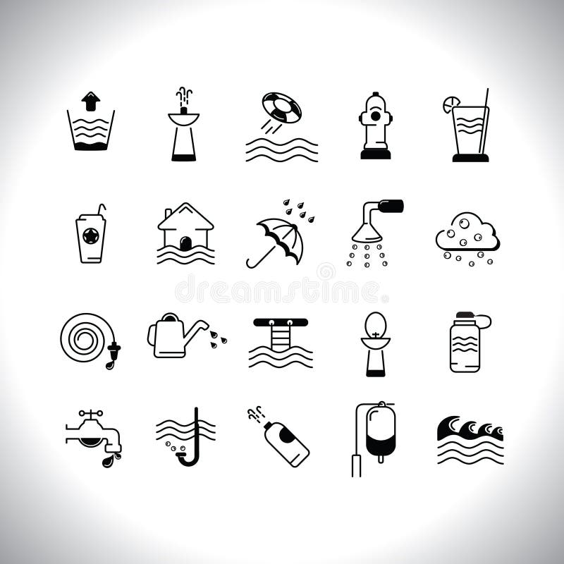 Assorted Water Icons Set. Vector Illustration Decorative Design Stock ...
