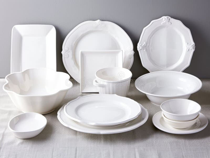 Assorted White Tableware Set with Elegant and Classic Designs Stock ...