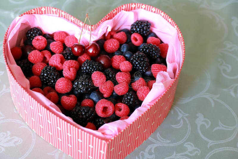 Assorted Wild Berries in Gift Red Box in the Form of Heart Stock Image ...