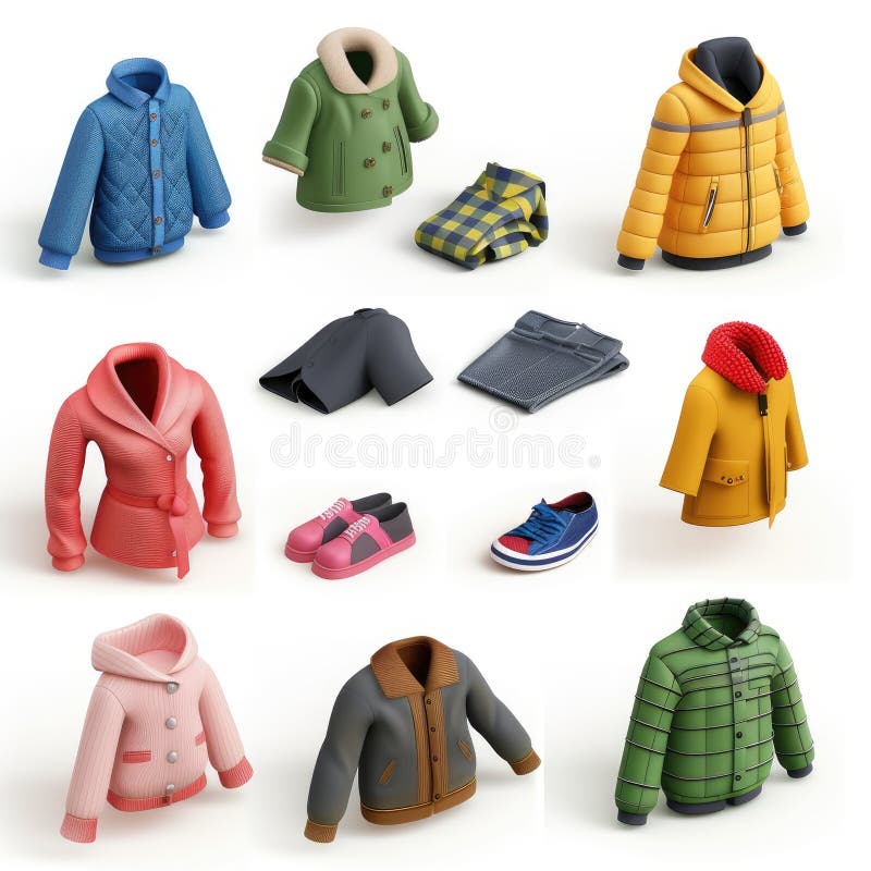 Collection of Stylish Winter Clothes and Shoes, 3D Render Stock ...
