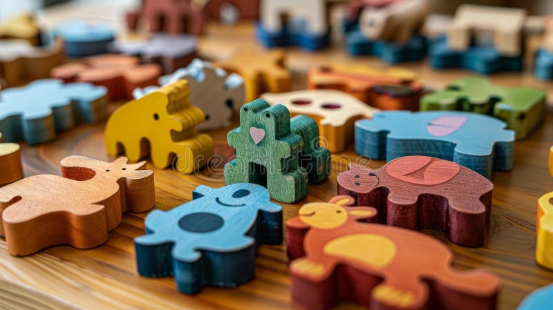 Assorted Wooden Animal Puzzles on Table. Stock Photo - Image of pieces ...