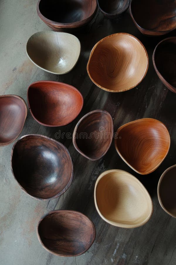 Assorted Wooden Bowls on Rustic Surface Showcasing Natural Elegance ...