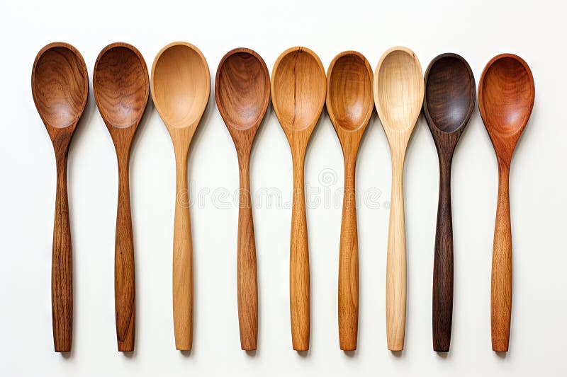 Assorted Wooden Kitchen Spoons on White Background. Generative Ai Stock ...