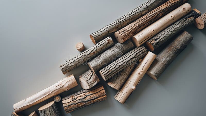 Assorted Wooden Logs Stacked on a Light Gray Surface for Decor Stock ...