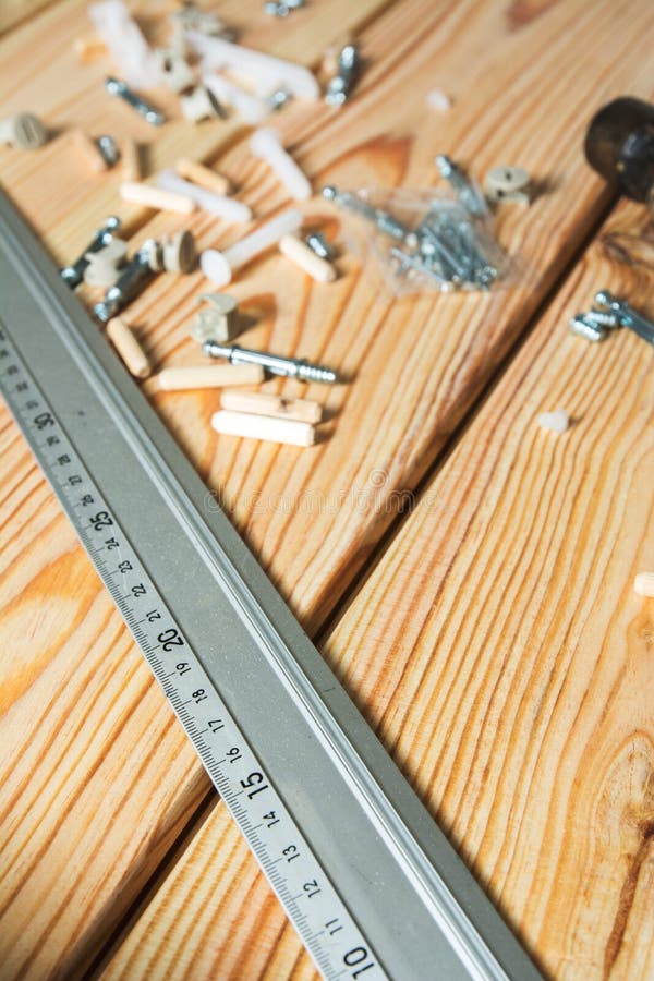 Assorted Woodwork and Carpentry or Construction Tools on Pine Wood ...