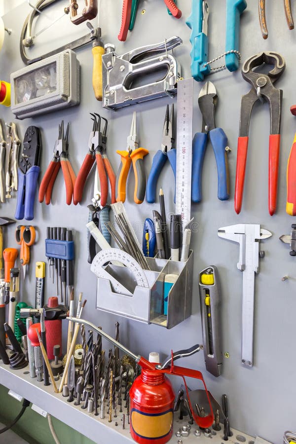 Assorted work tools stock image. Image of hanging, wall - 51135891
