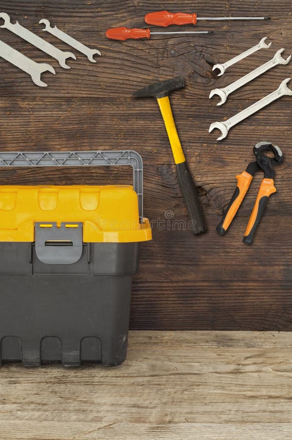 Man at work with toolbox stock photo. Image of technician - 12121164