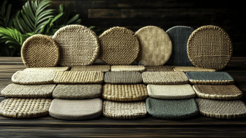 Assorted Woven Mats, Rustic Wood Backdrop. Stock Illustration ...