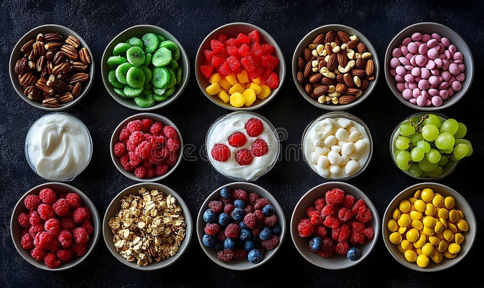 Yogurt Parfait Toppings Bar Stock Illustration - Illustration of snacks ...