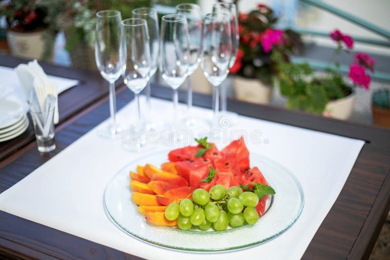 Assorti of Different Fruits on Plate Stock Photo - Image of food ...